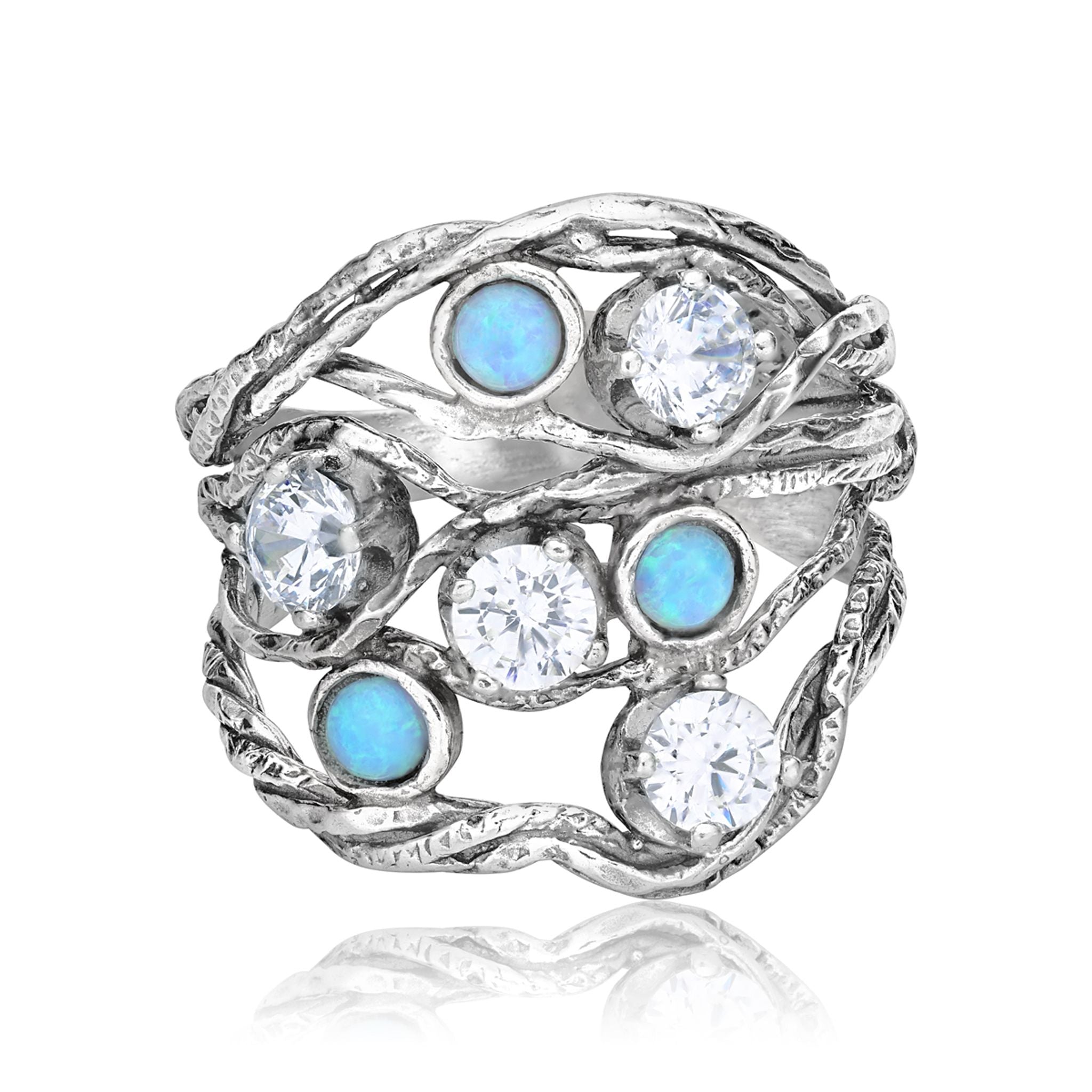 Intricate Sterling Silver Opal and CZ Ring – Jean Rachel Jewelry